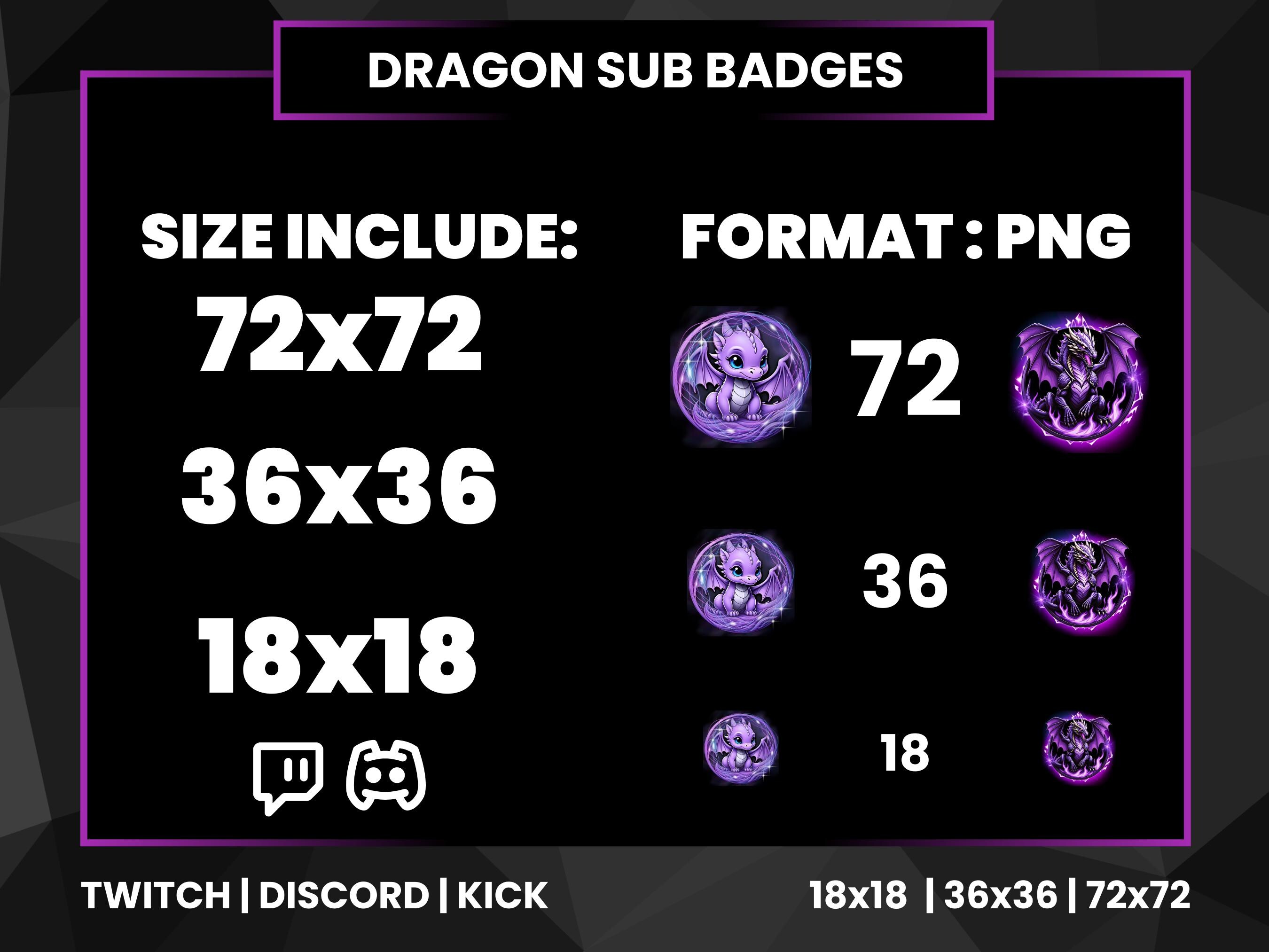 Purple Dragon Sub Badges | Twitch Badges | Bit Badges Twitch | Neon ...