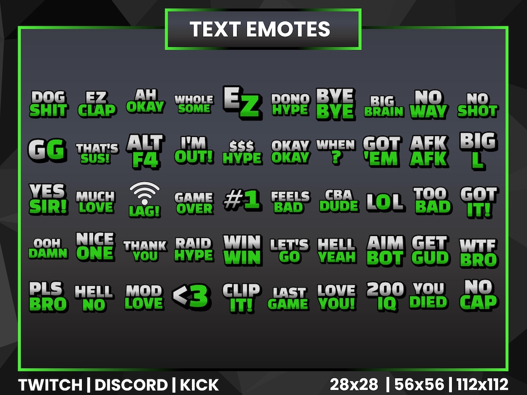 50 Text Emotes | Twitch Emotes | Grey and Green Emotes | Discord Emotes ...