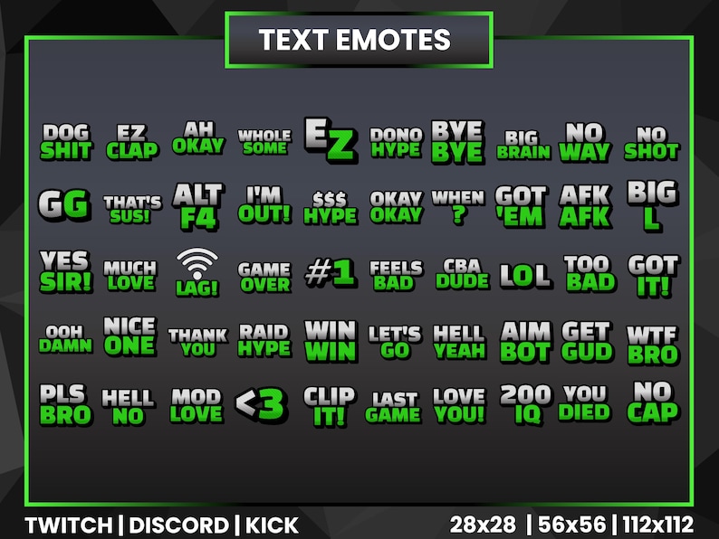 50 Text Emotes | Twitch Emotes | Grey and Green Emotes | Discord Emotes ...