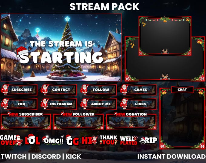 Christmas Twitch Stream Pack | Xmas Stream Pack | Animated Screens ...