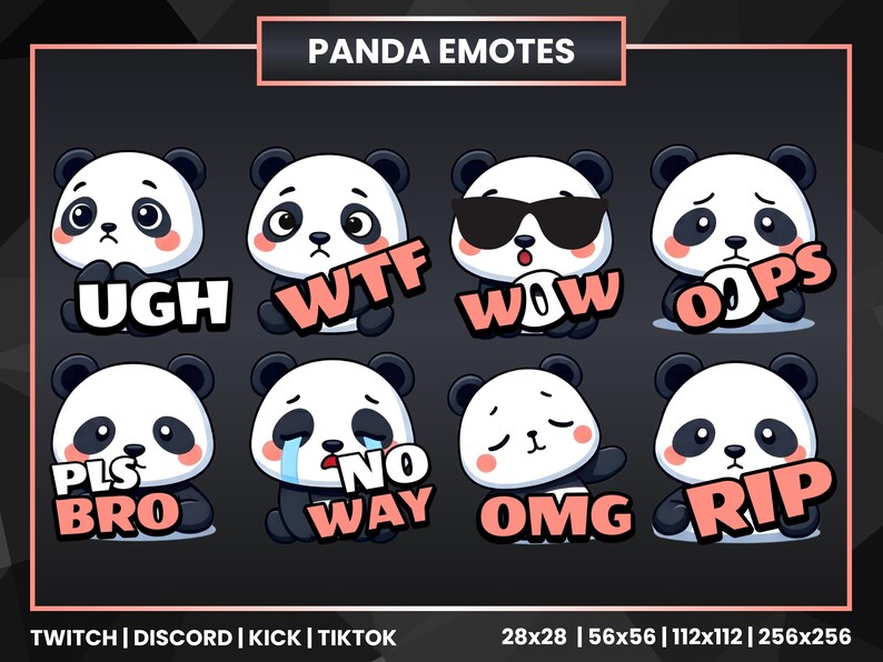 Cute Panda Twitch Emotes Pack | 16x Adorable Panda Stream Emotes for ...