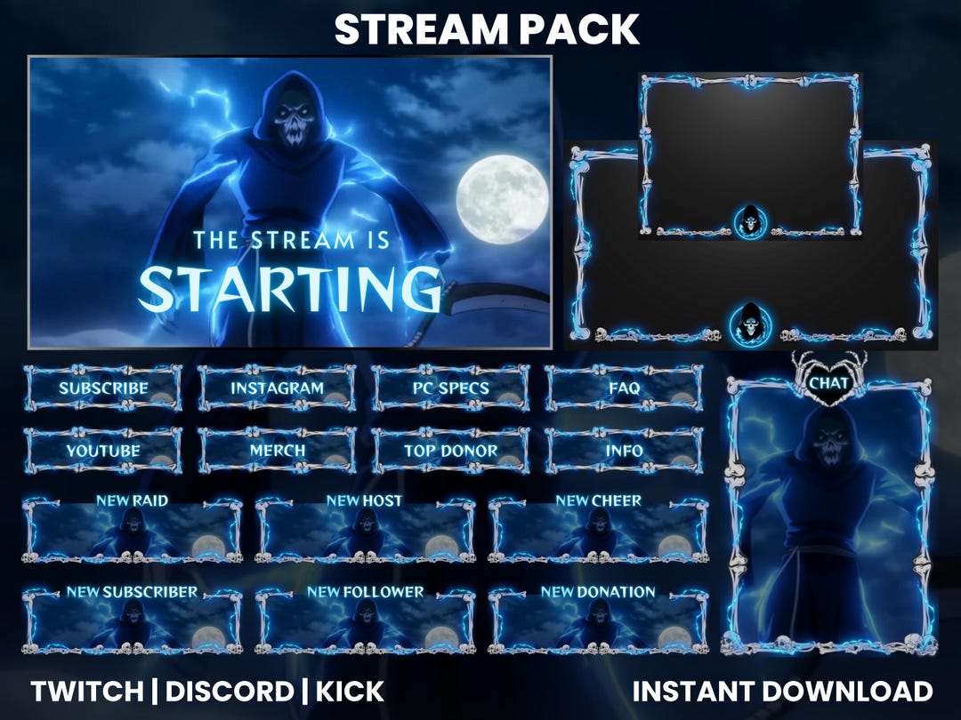 Grim Reaper Stream Overlay Pack for Twitch OBS Kick | Animated Starting ...
