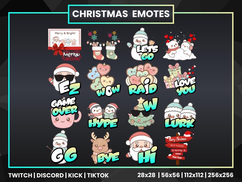Cute Christmas Emotes Pack for Twitch Discord | Kawaii Holiday Santa ...