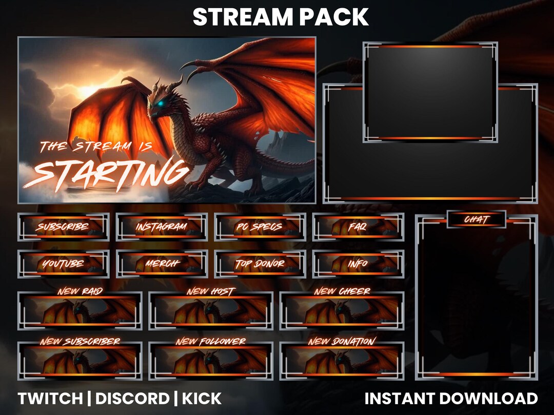 Red Dragon Stream Pack – Animated & Static Overlays, Alerts, Panels ...
