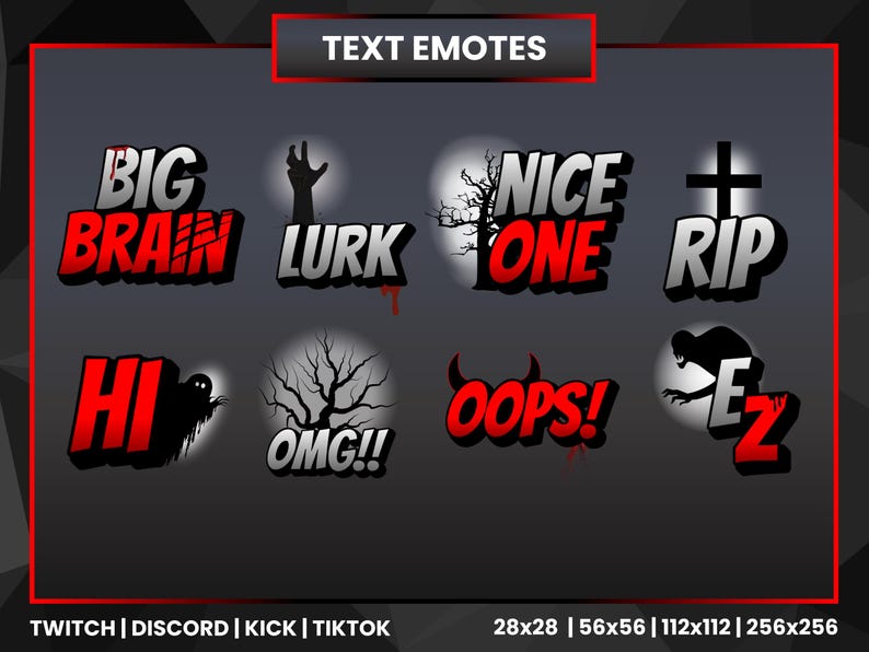 16 Red and Grey Twitch Emotes | Text Emotes Twitch | Spooky Emotes ...