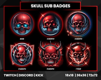 Skull Sub Badges | Twitch Bit Badges | Bit Badges Twitch | Fire Skull ...