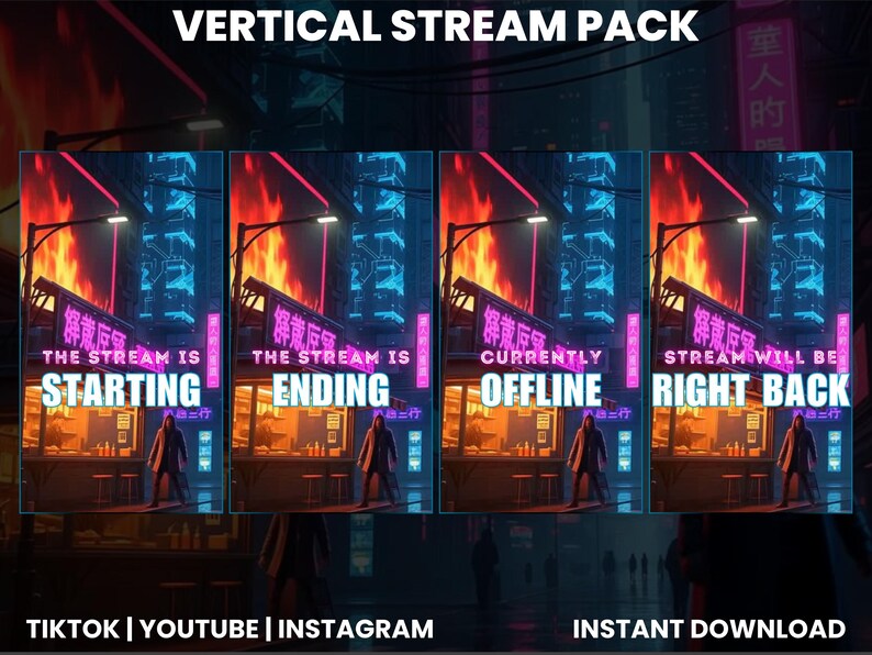 Cyberpunk Vertical Stream Pack | Neon Twitch Overlays for Tiktok ...