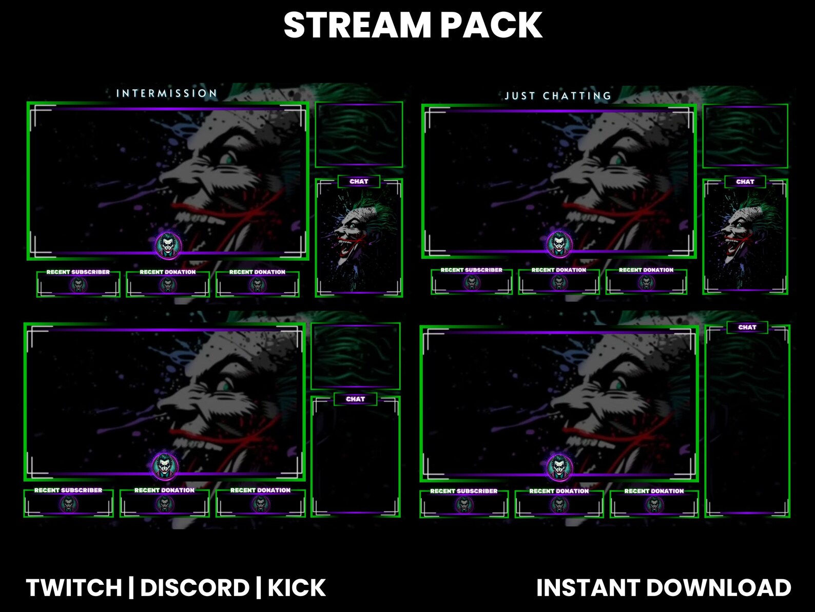 Joker Twitch Stream Pack | Twitch Screen Overlays | Webcam Overlay ...
