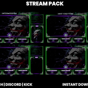 Joker Twitch Stream Pack | Twitch Screen Overlays | Webcam Overlay ...