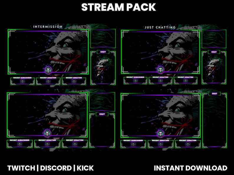 Joker Twitch Stream Pack | Twitch Screen Overlays | Webcam Overlay ...
