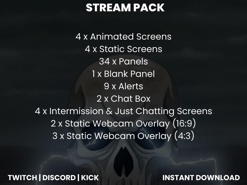 Dark Skull Animated Stream Overlay Pack | OBS and Streamlabs | Gothic ...