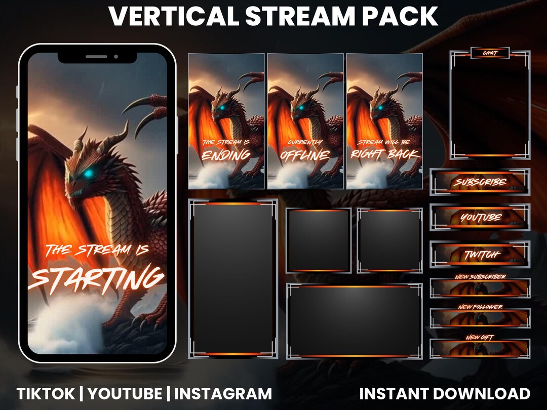 Vertical Dragon Stream Overlay | Fiery Orange Tiktok Overlay Set ...