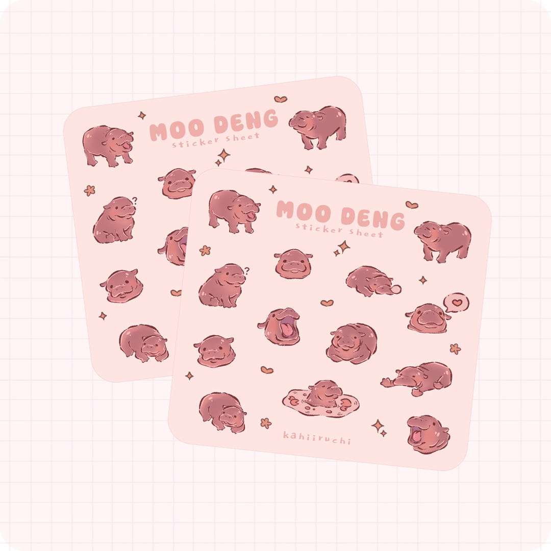 Cute Moo Deng Sticker Sheet | Small Cute Pygmy Hippo Moo Deng Sticker ...