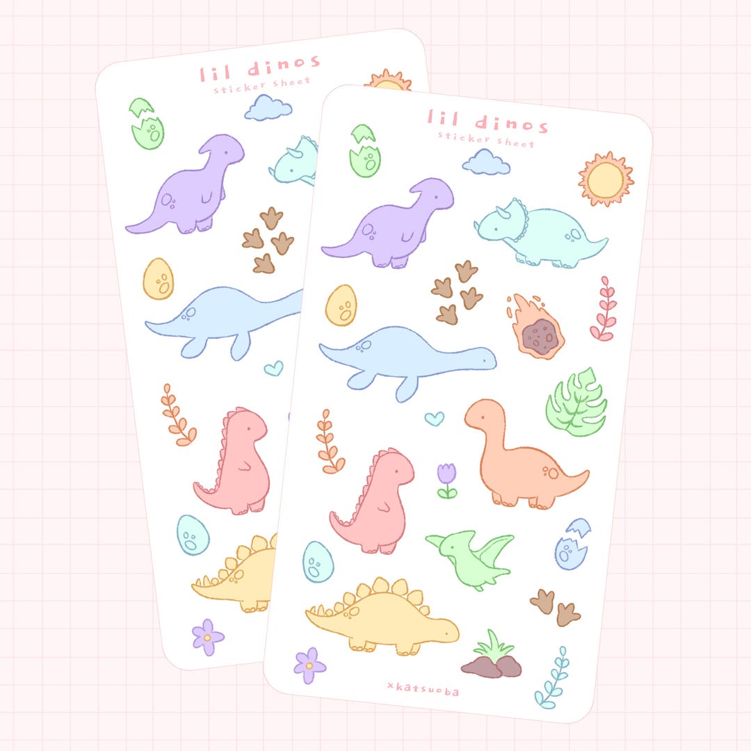 Lil Dinos Sticker Sheet | Mini Pastel Colorful Dinosaurs Stickers - Etsy