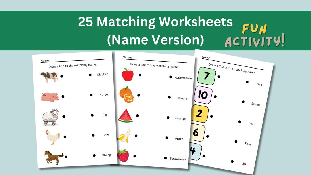 Printable Matching Names Worksheets, Match the Name, Kindergarten ...