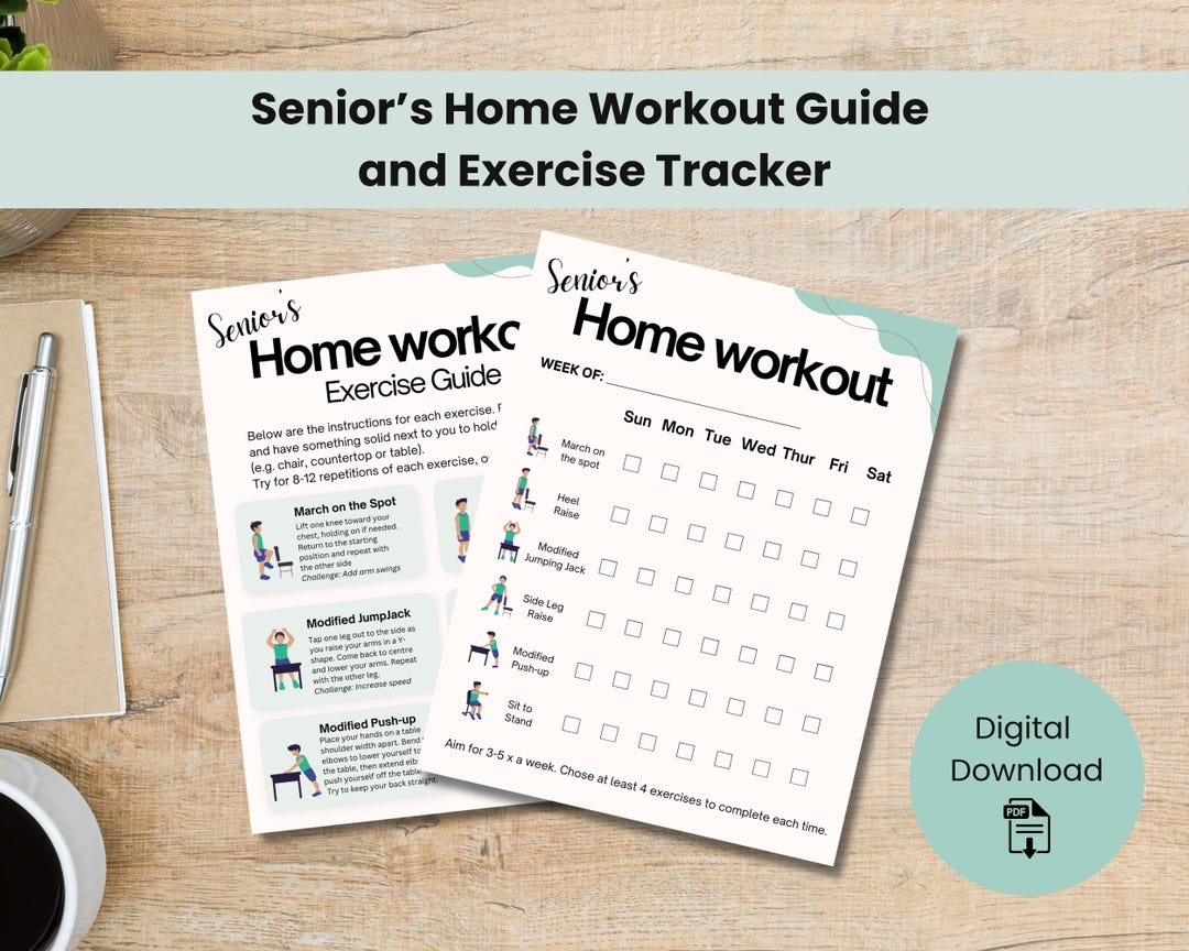 Printable Home Workout Guide and Exercise Tracker for Seniors and ...