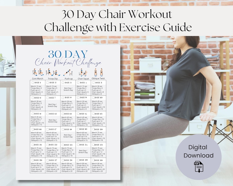 30 Day Chair Workout Challenge: Strength & Mobility (printable Download ...