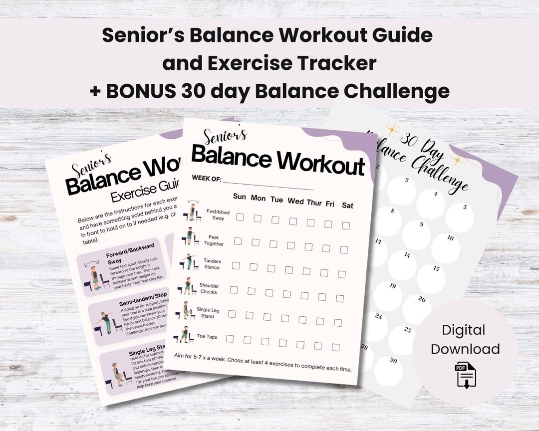 Printable Senior's Balance Workout Guide and Exercise Tracker, Prevent ...
