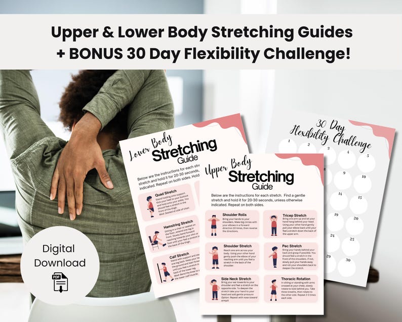 Upper and Lower Body Stretching Guides + BONUS 30 Day Flexibility ...