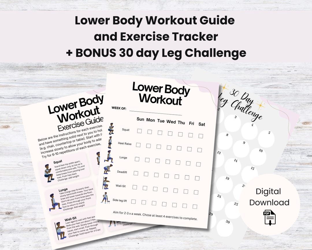 Lower Body Strength Printable Workout Guide and Exercise Tracker, Leg ...