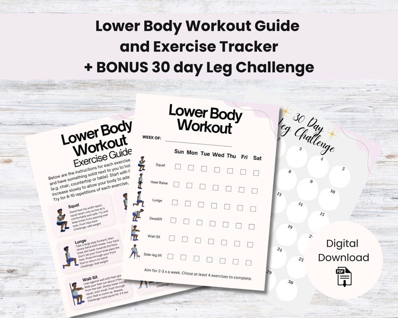 Lower Body Strength Printable Workout Guide and Exercise Tracker, Leg ...