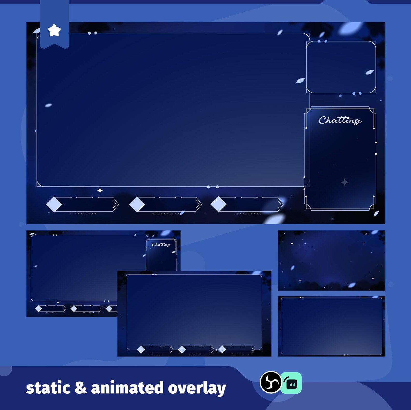 Animated Midnight Floral Stream Overlay: Falling Petals Dark Blue for ...