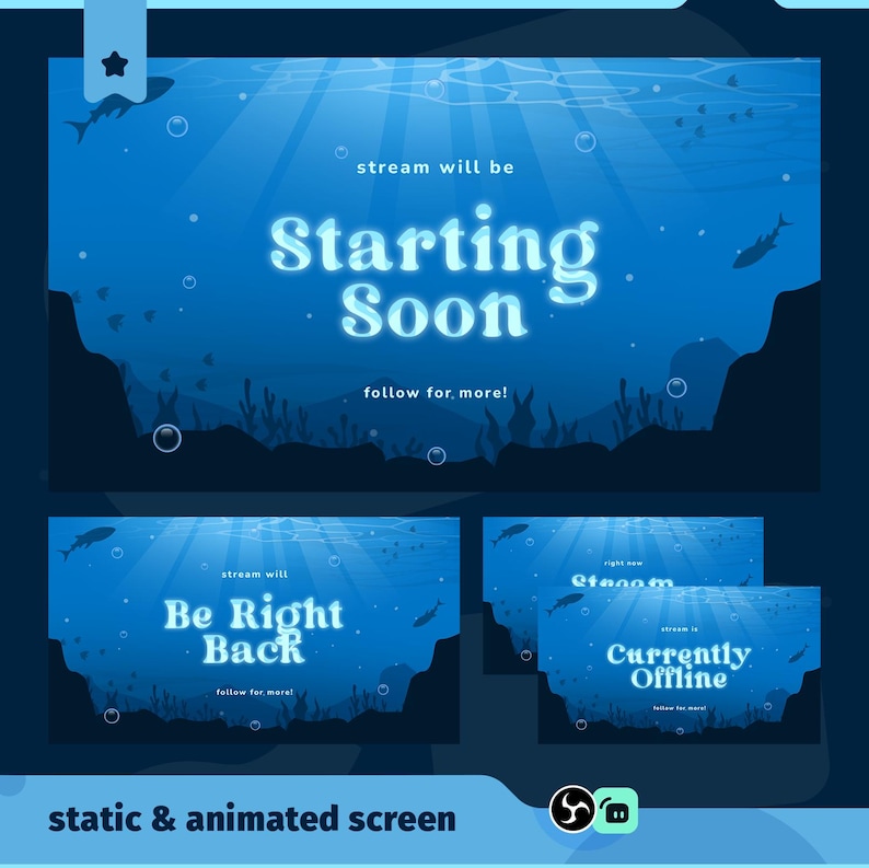 Ocean Blue Animated Stream Overlay Pack | Underwater Vtuber Alerts ...