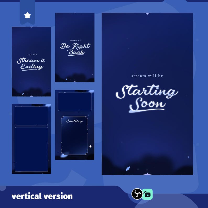 Animated Night Petals Stream Overlay: Blue Sakura Theme for Twitch and ...