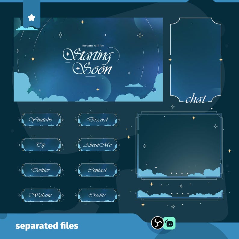 Animated Celestial Blue Cloud Twitch Overlay: Pastel Moon Dream for ...