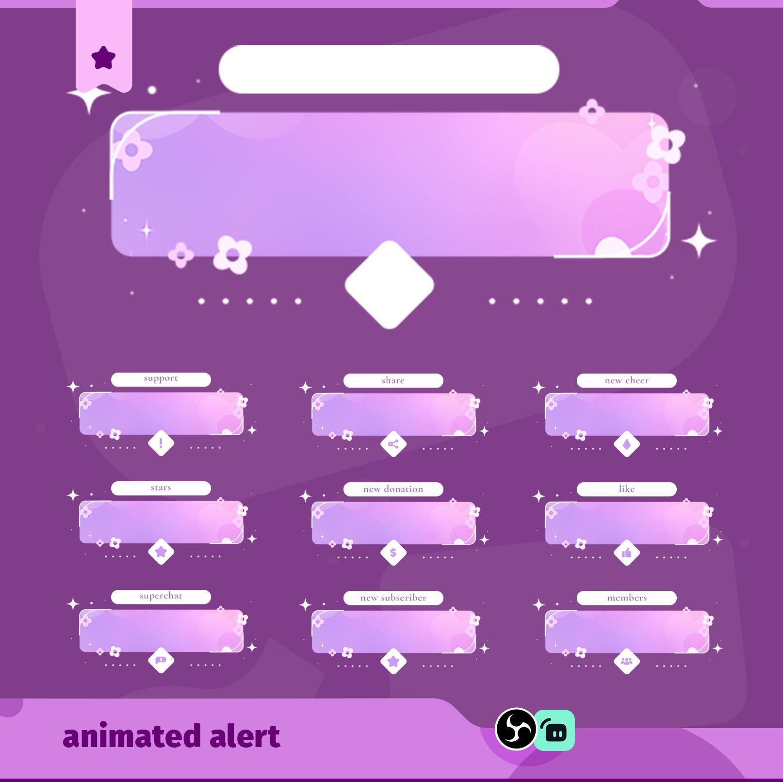 Animated Kawaii Purple Stream Alerts: Cloudberry Kiss Theme for Twitch ...
