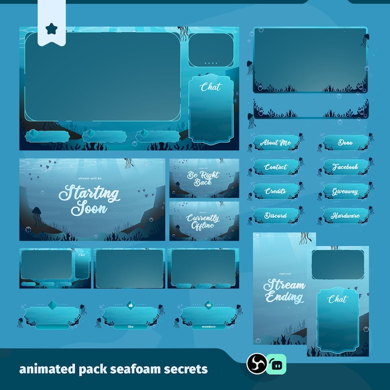 Animated Ocean Stream Overlay Pack | Seafoam Vtuber Twitch Tiktok ...