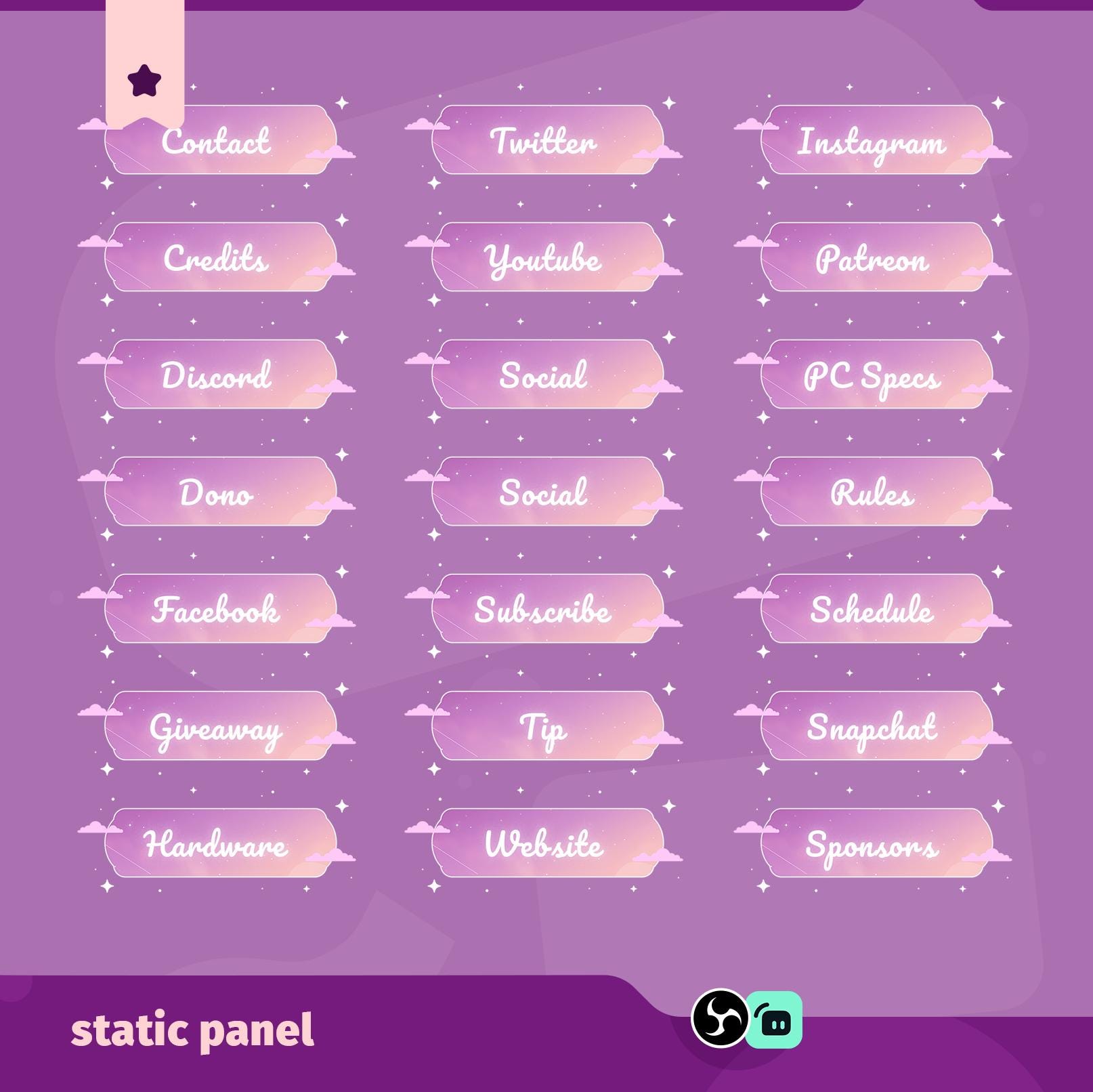 Celestial Magic Stream Package | Soft Purple Animated Vtuber Overlay ...