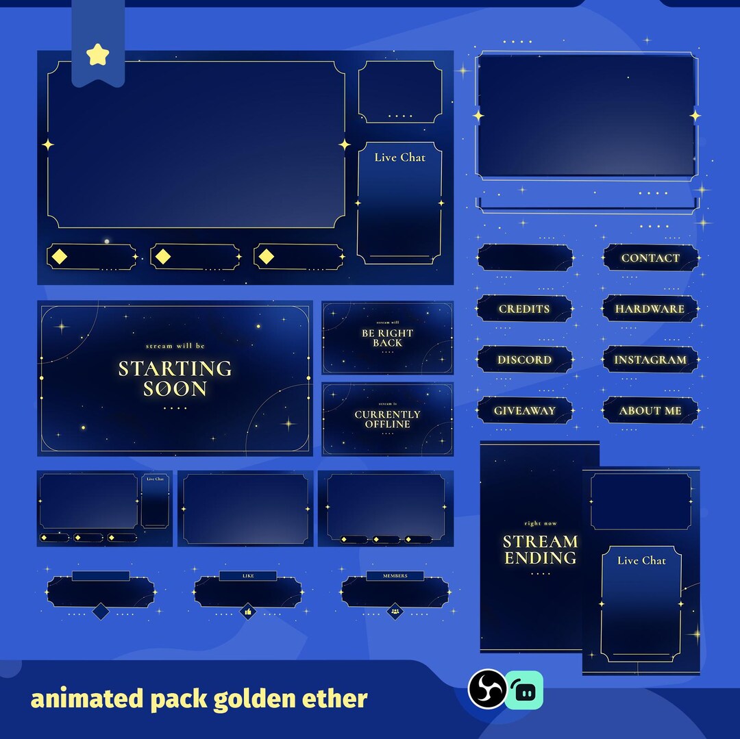 Animated Dreamy Celestial Stream Overlay: Golden Ether Blue for Tiktok ...