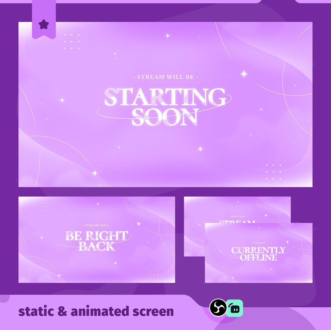 Animated Pastel Starlight Stream Screens: Soft Lavender for Twitch and ...