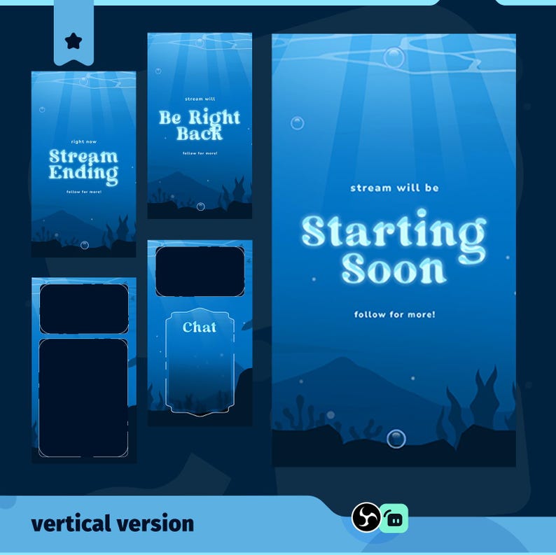 Ocean Blue Animated Stream Overlay Pack | Underwater Vtuber Alerts ...