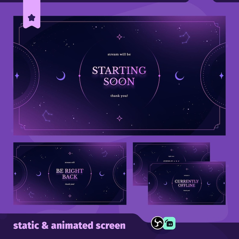 Purple Celestial Twitch Screens | Velora Ethereal Animated Vtuber ...