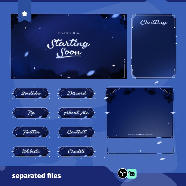 Animated Night Petals Stream Overlay: Blue Sakura Theme for Twitch and ...