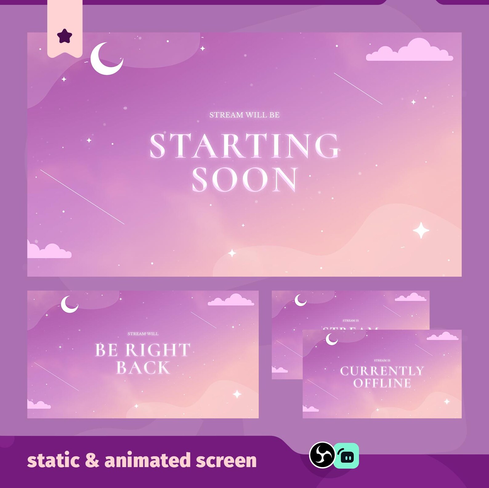 Celestial Magic Stream Package | Soft Purple Animated Vtuber Overlay ...
