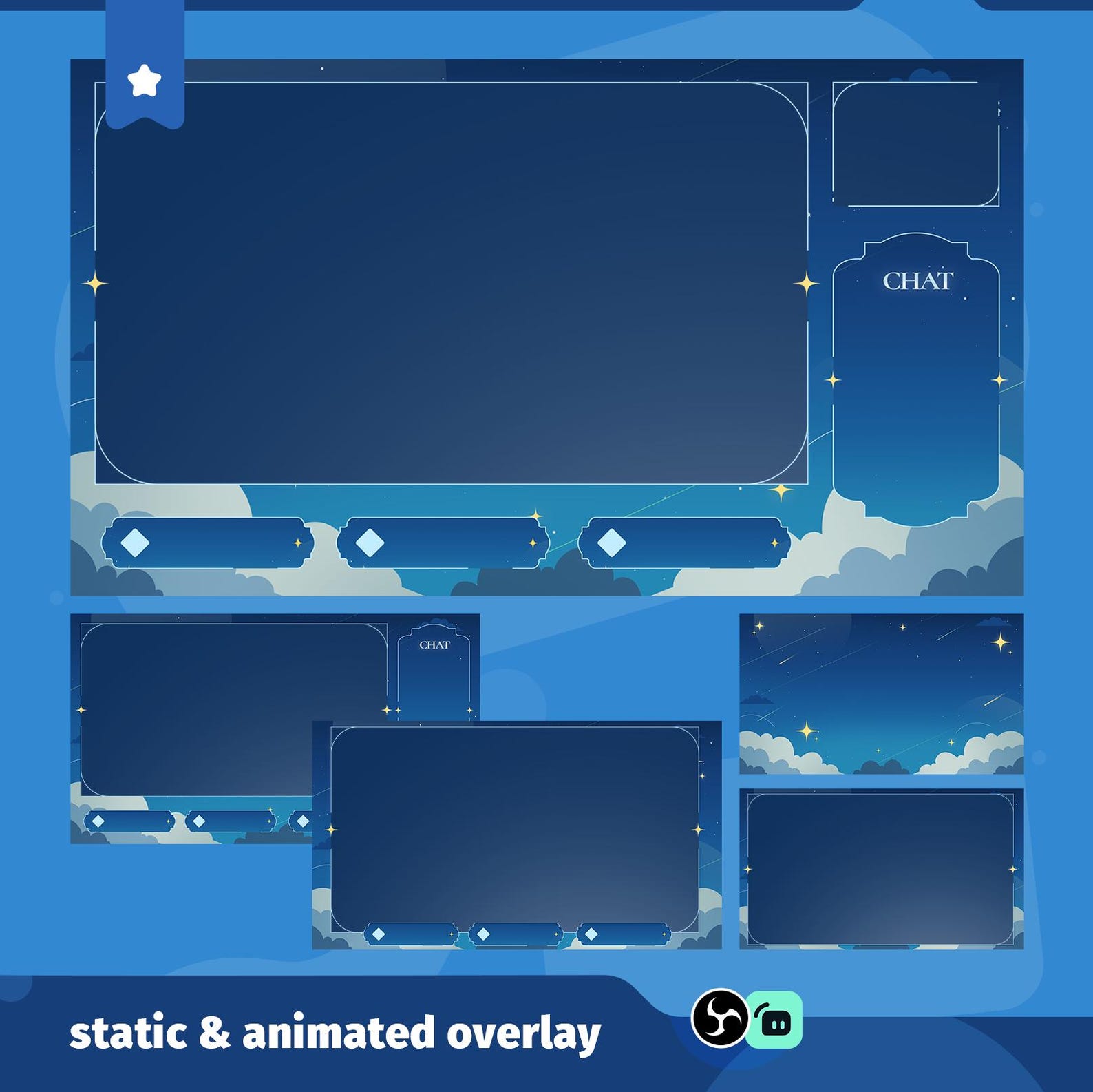 Animated Aesthetic Blue Stream Overlay: Falling Starscape Theme for ...