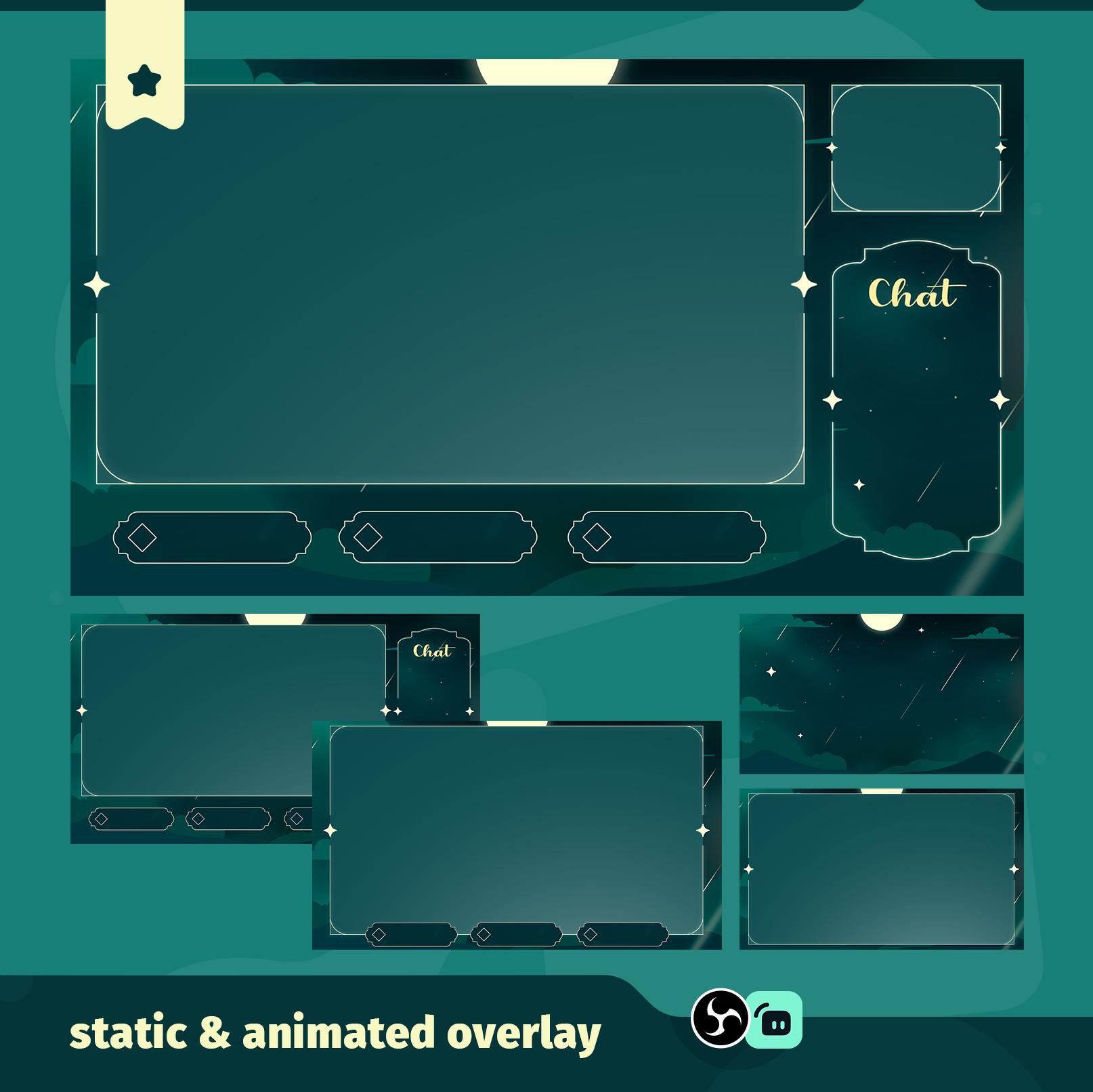Cozy Celestial Twitch Overlay | Teal Night Animated Vtuber Stream Pack ...