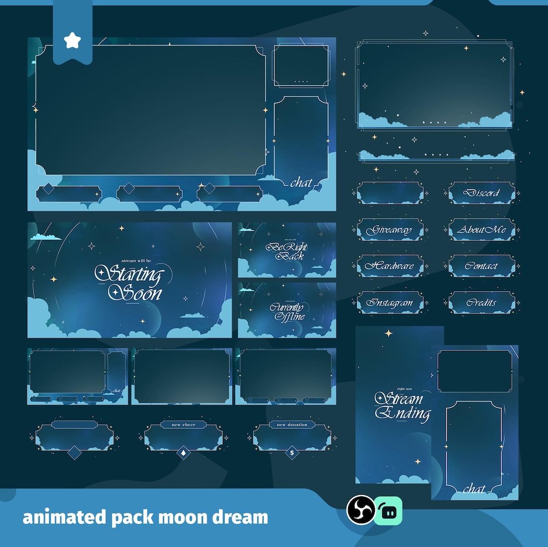 Animated Moon Dream Stream Overlay: Soft Pastel Blue Sky for Twitch and ...