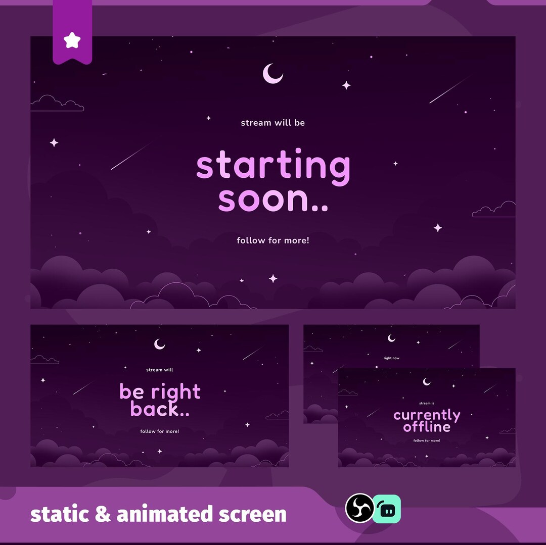 Animated Cloudy Moon Stream Screens: Purple Night Sky for Twitch and ...