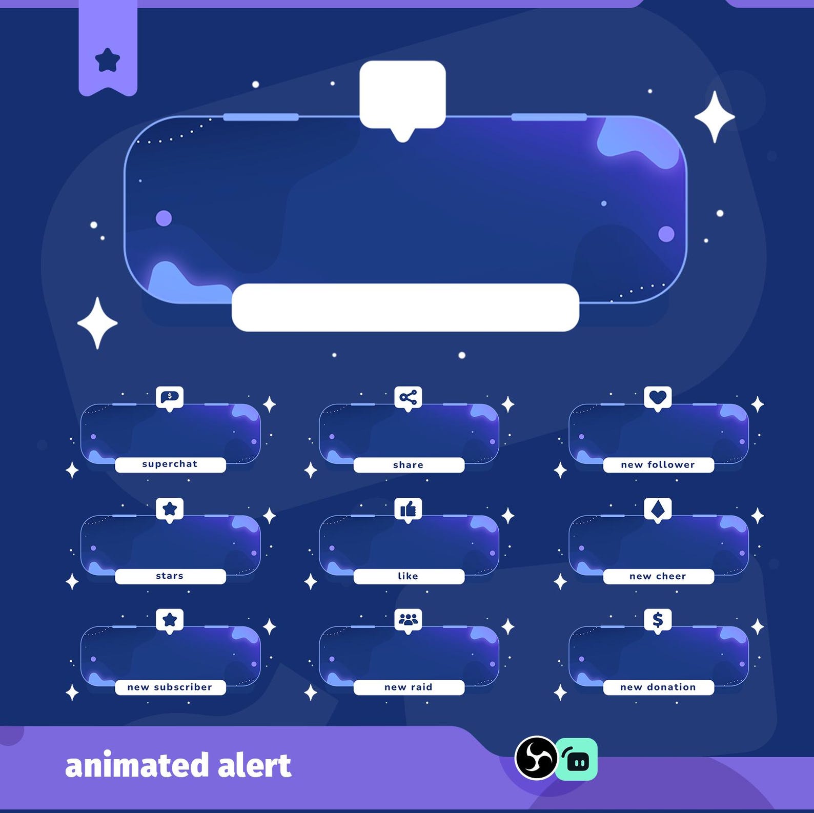 Kawaii Star Stream Pack | Cute Blue Purple Animated Vtuber Overlay ...