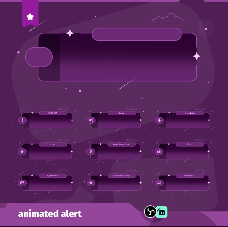 Animated Cloudy Moon Stream Alerts: Purple Night Sky for Twitch and Obs ...