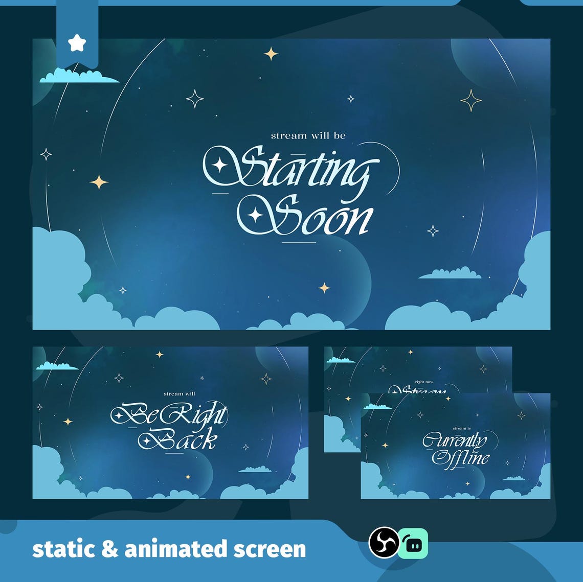 Animated Moon Dream Stream Overlay: Soft Pastel Blue Sky for Twitch and ...