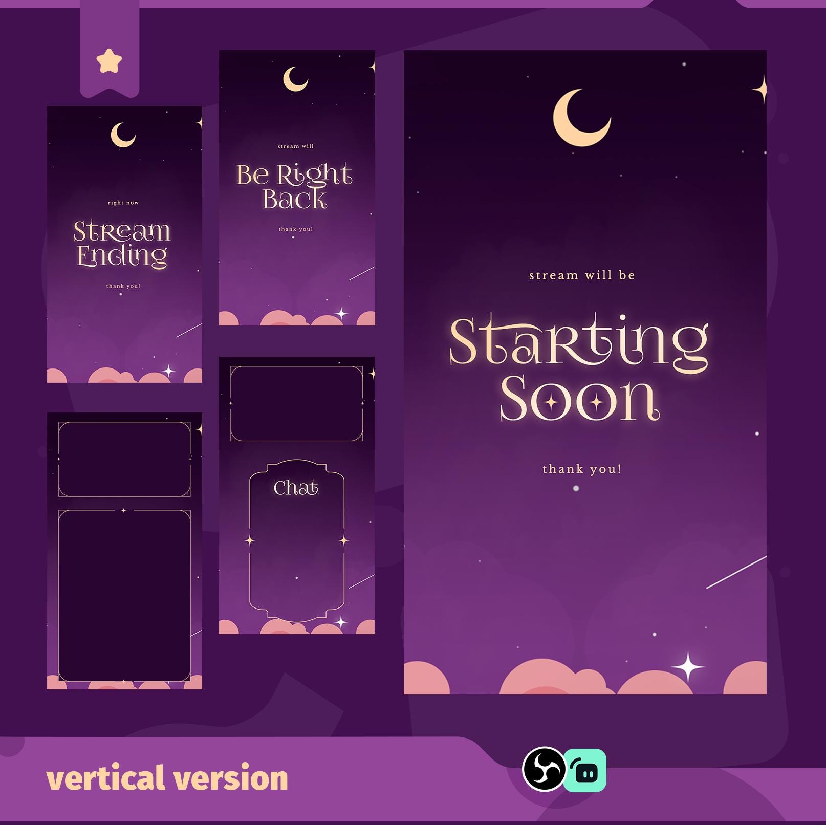 Purple Pastel Stream Pack | Dreamy Night Sky Vtuber Animated Overlay ...