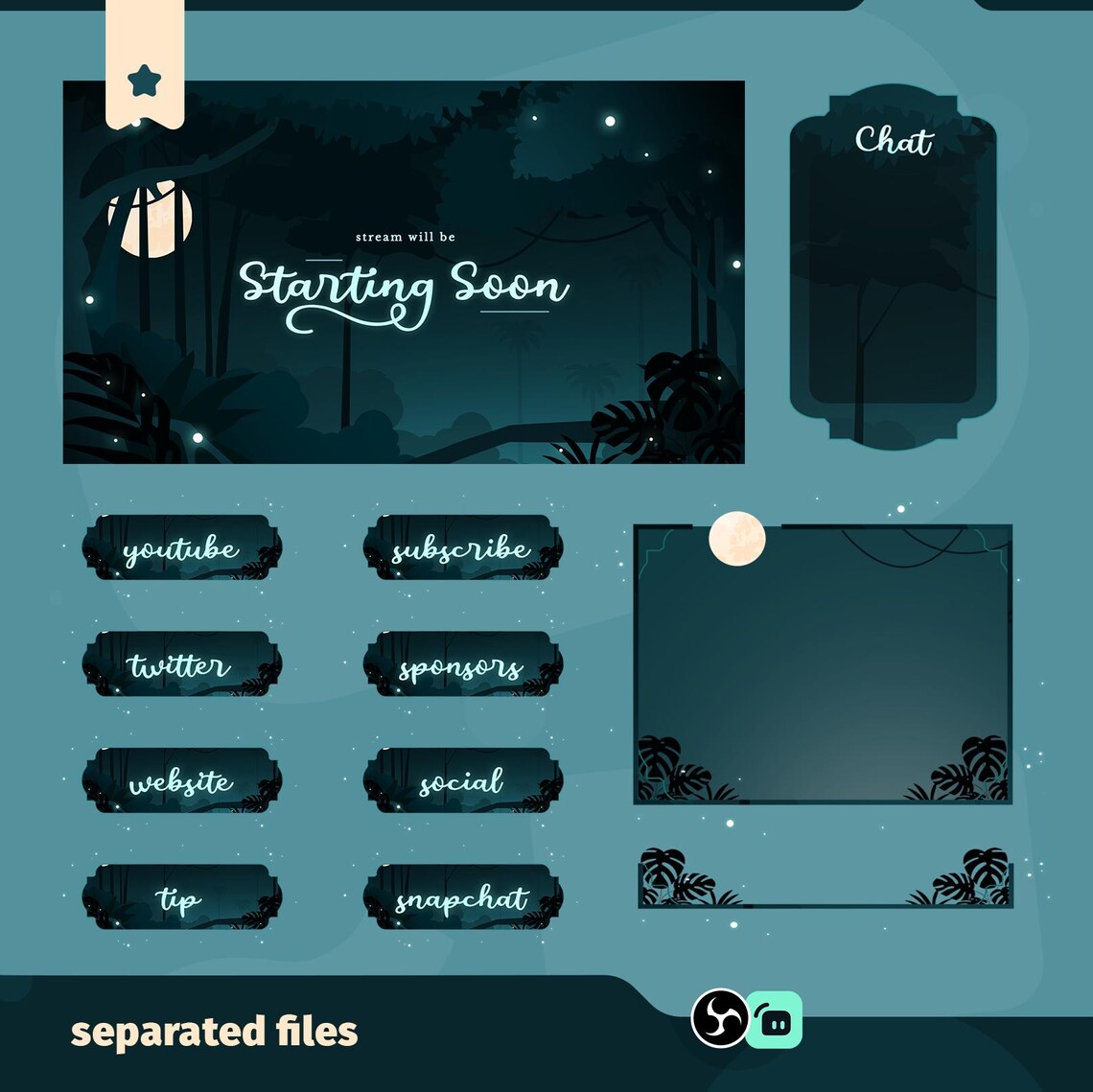 Animated Mystic Teal Jungle Stream Overlay | Silverleaf Night Twitch ...