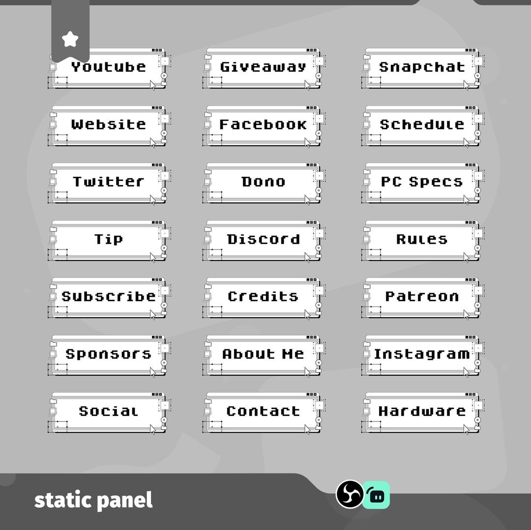 Retro Window Static Stream Panels: Minimalist Pixel Retro UI for Twitch ...