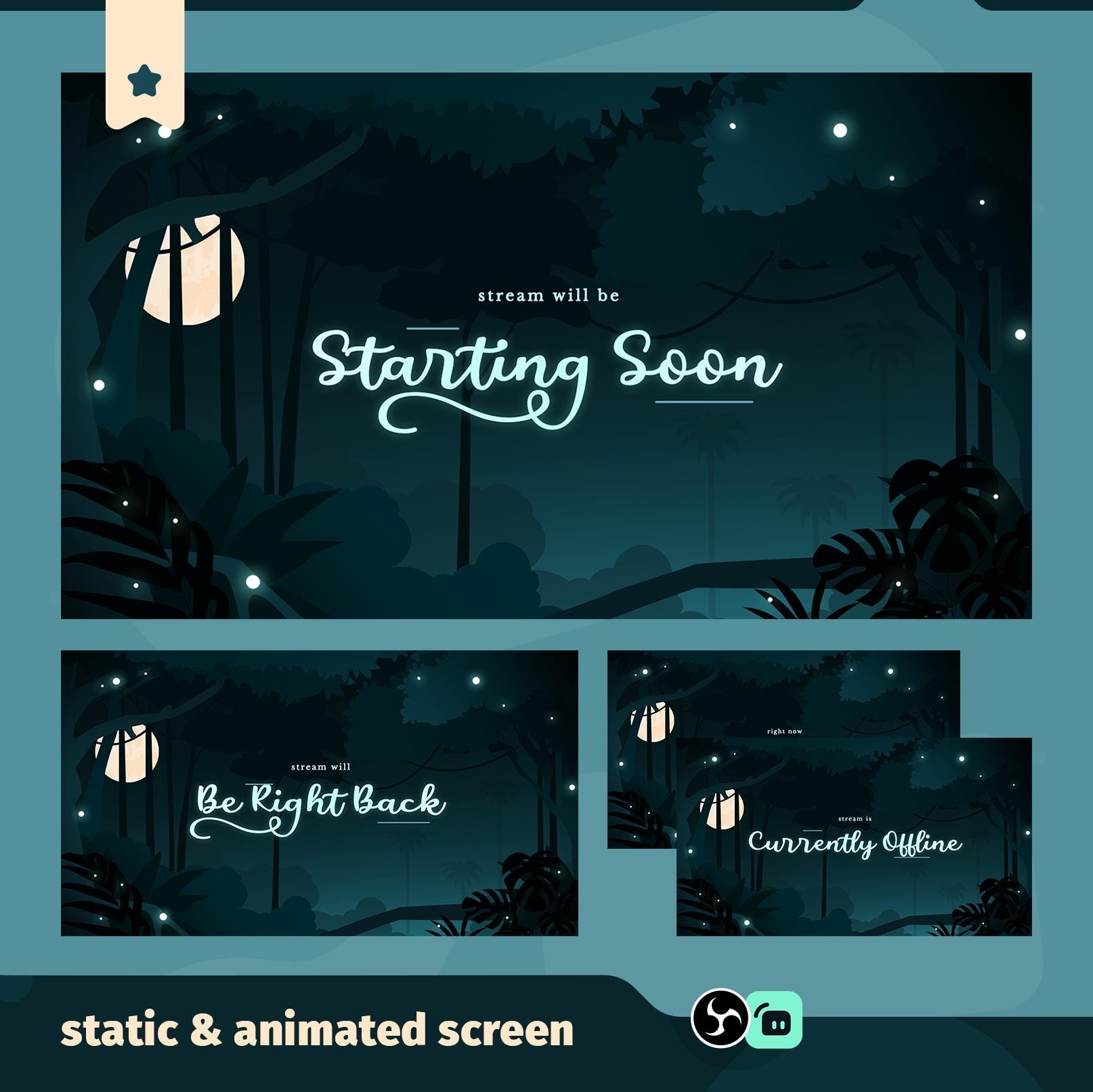 Animated Silverleaf Night Stream Overlay: Mystic Teal Jungle for Twitch ...