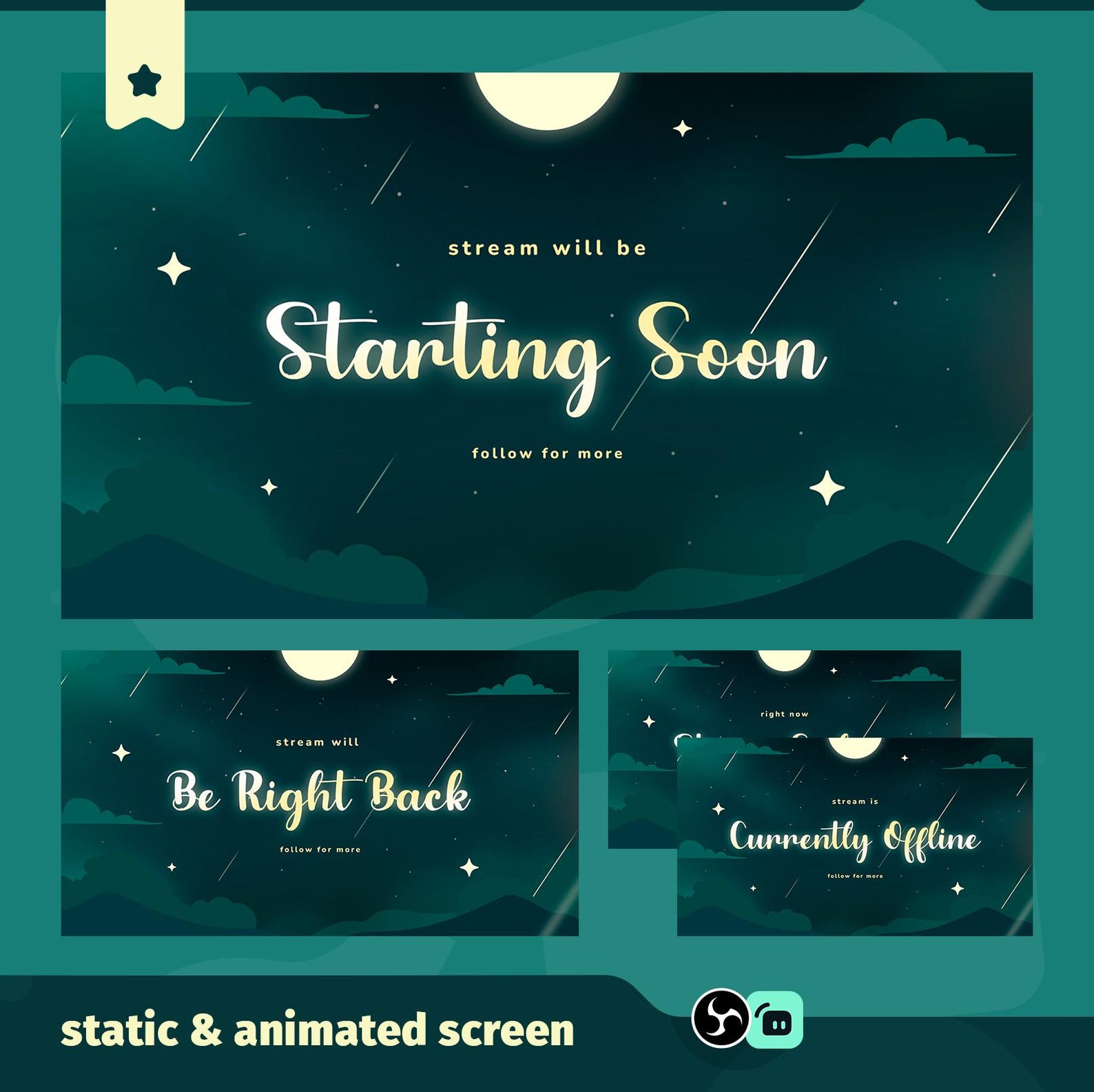 Cozy Teal Stream Screens | Starveil Night Celestial Screen Pack ...